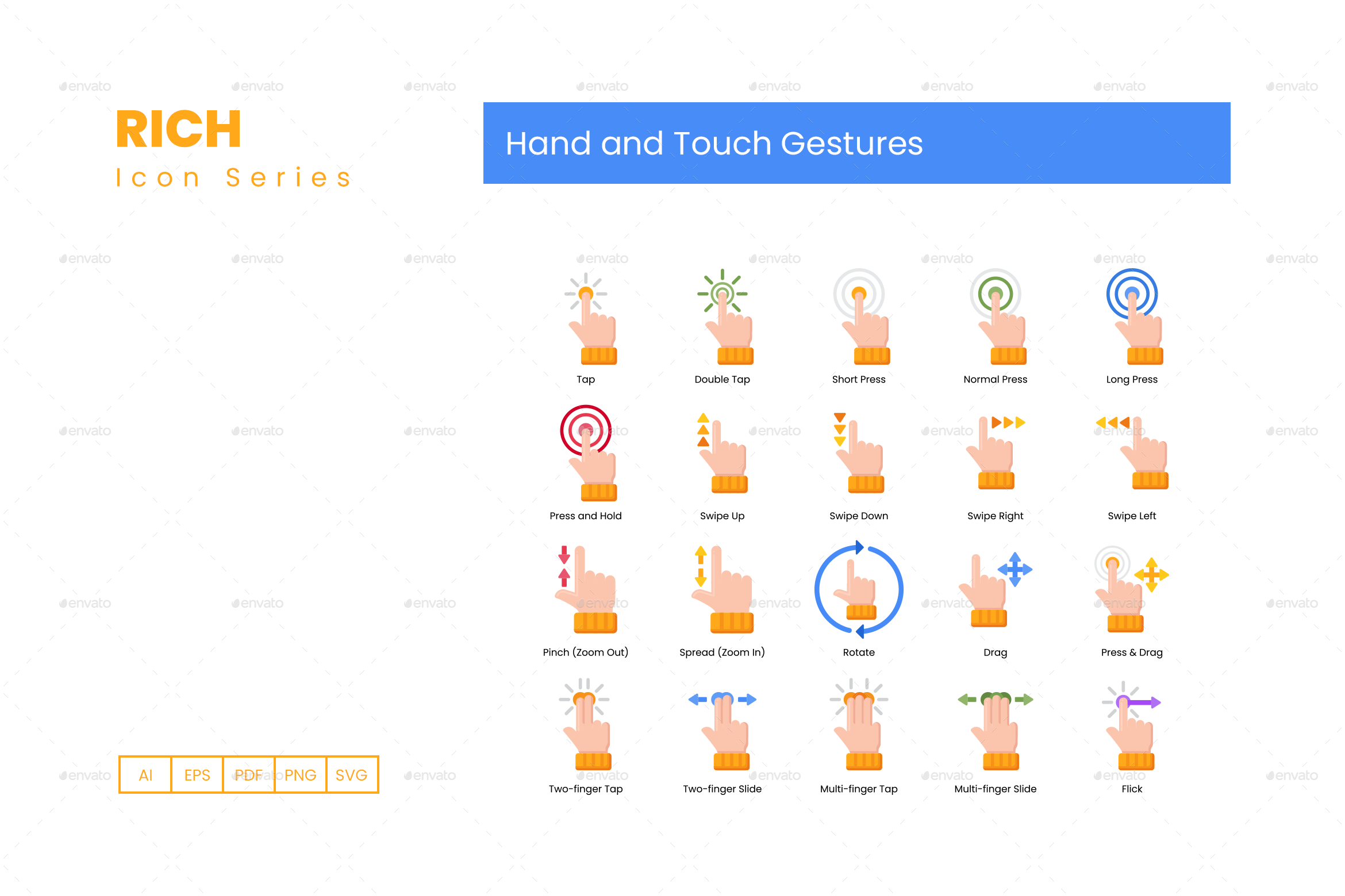 60 Hand and Touch Gestures Icons | Rich Series, Icons | GraphicRiver